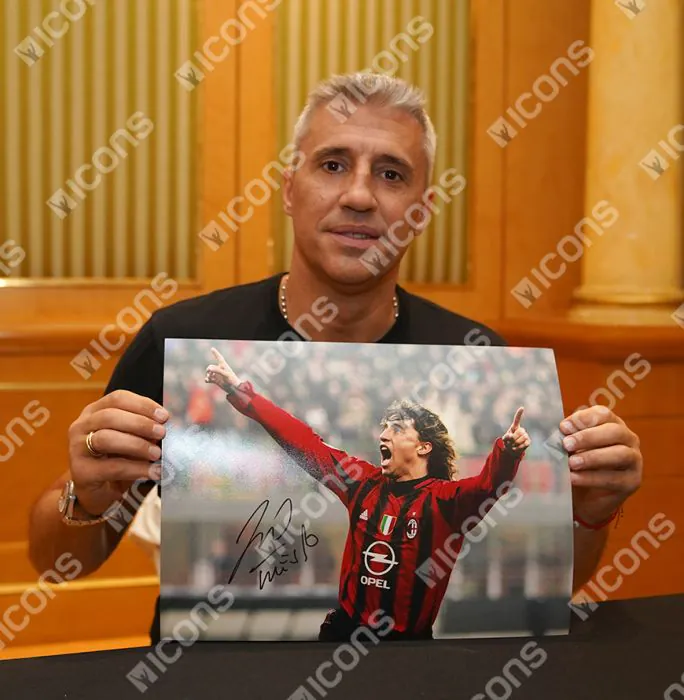 Hernan Crespo Signed AC Milan Photo In Black Wooden Frame: Celebration