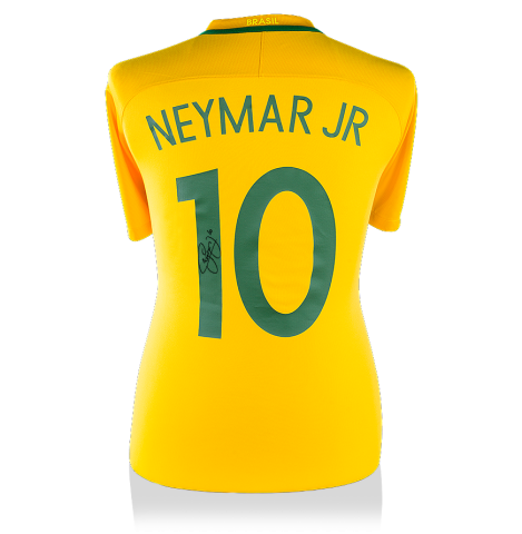 Neymar Jr Back Signed Retro Brazil Shirt With Fan Style Numbers In ...