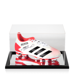 Steven Gerrard Signed White and Red Adidas Predator Boot In Acrylic Case