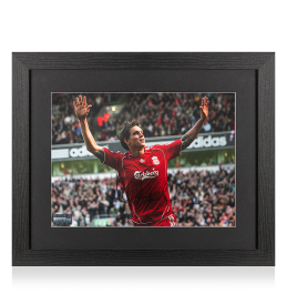 Daniel Agger Signed Liverpool Photo In Black Wooden Frame: Goal vs Arsenal