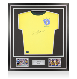 Zico Front Signed Brazil Retro Home Shirt In Classic Frame