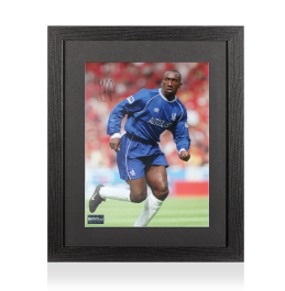 Jimmy Floyd Hasselbaink Signed Chelsea Photo In Black Wooden Frame