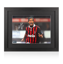 Ronaldinho Signed AC Milan Photo In Black Wooden Frame