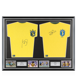 Socrates & Zico Signed Brazil 1982 Shirts In Classic Dual Frame