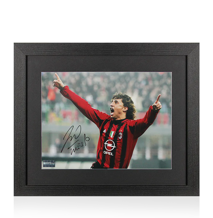 Hernan Crespo Signed AC Milan Photo In Black Wooden Frame: Celebration