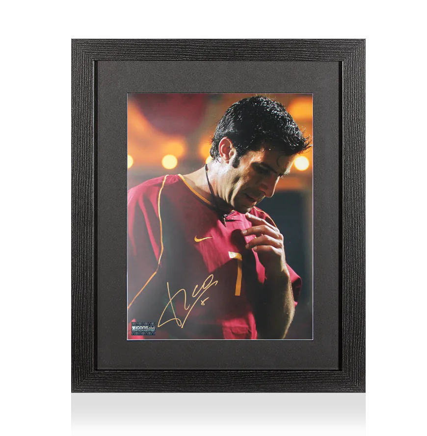 Luis Figo Signed Portugal Photo In Black Wooden Frame: Seleção Legend